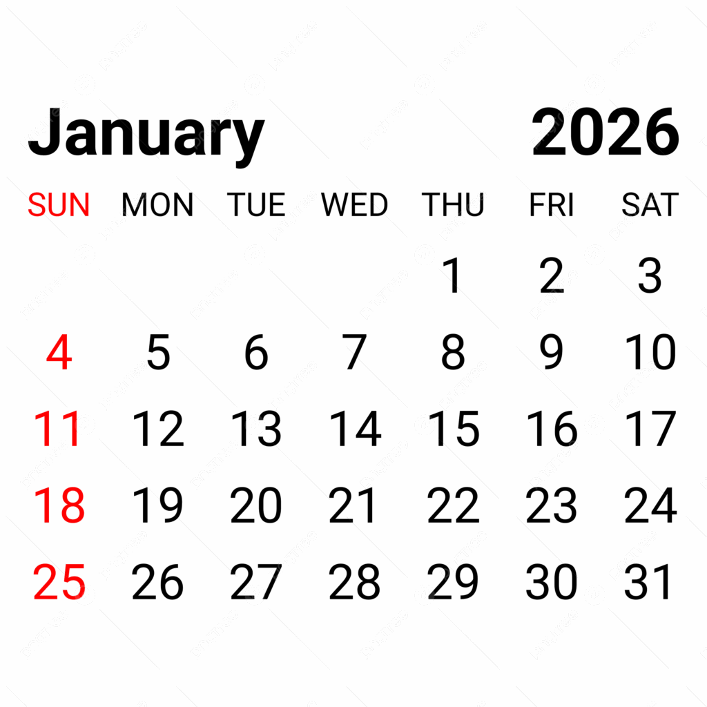 January Calendar 2026 Transparent Background - Free Printable Calendar