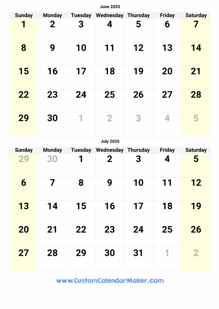Editable Calendar June And July 2025 - Free Printable Calendar