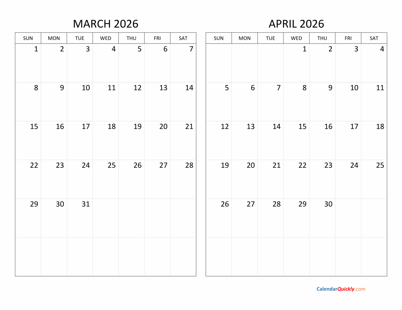 Editable March And April 2026 Calendar - Free Printable Calendar
