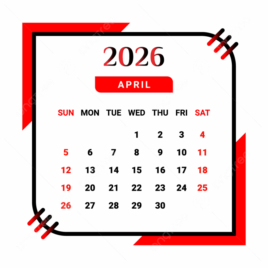 April Calendar 2026 Transparent - Free Printable Calendar
