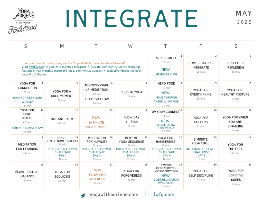 Yoga With Adriene April 2026 Calendar - Free Printable Calendar