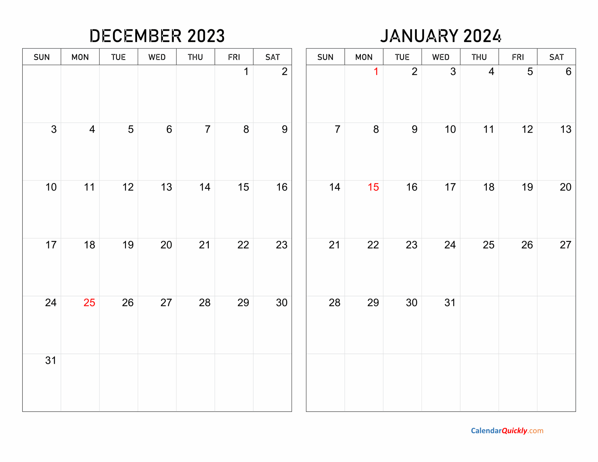 December 2023 January 2026 Calendar - Free Printable Calendar