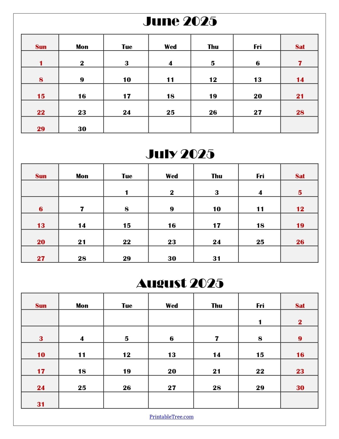 June July August 2025 Calendar - Free Printable Calendar