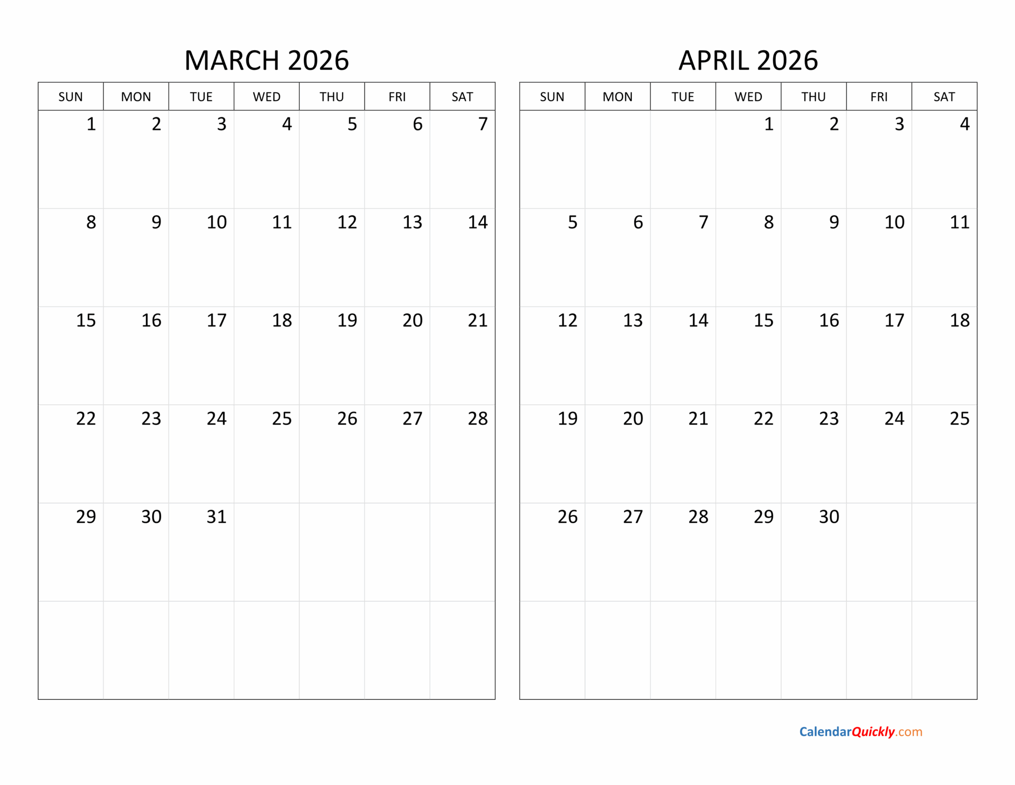 Printable Calendar For March And April 2026 - Free Printable Calendar